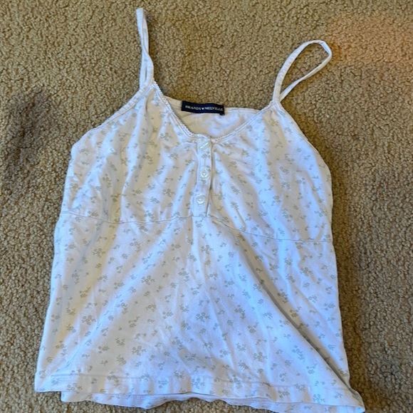 Brandy Melville | Tops | Tiffany Tank White With Green Flowers | Poshmark